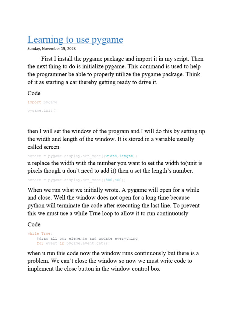 Learning How To Use Pygame | PDF | Computer Engineering | Computer Programming