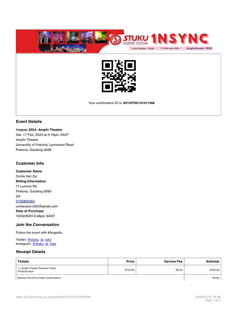 1nsync 2024 Ticket Confirmation | PDF