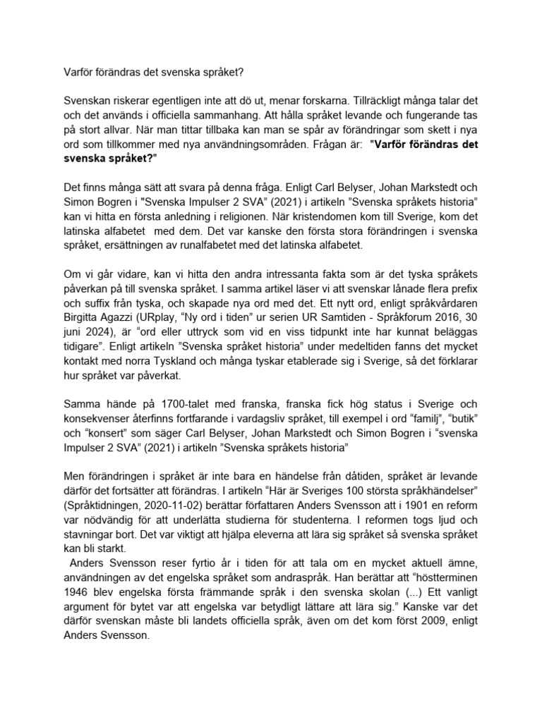 Utredande Text Om Språkförändringar | PDF