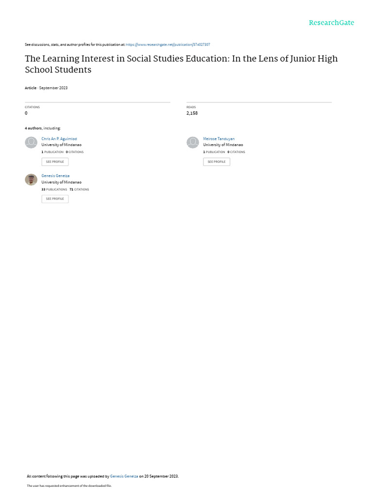 The Learning Interest in Social Studies Education: in The Lens of Junior High School Students ...