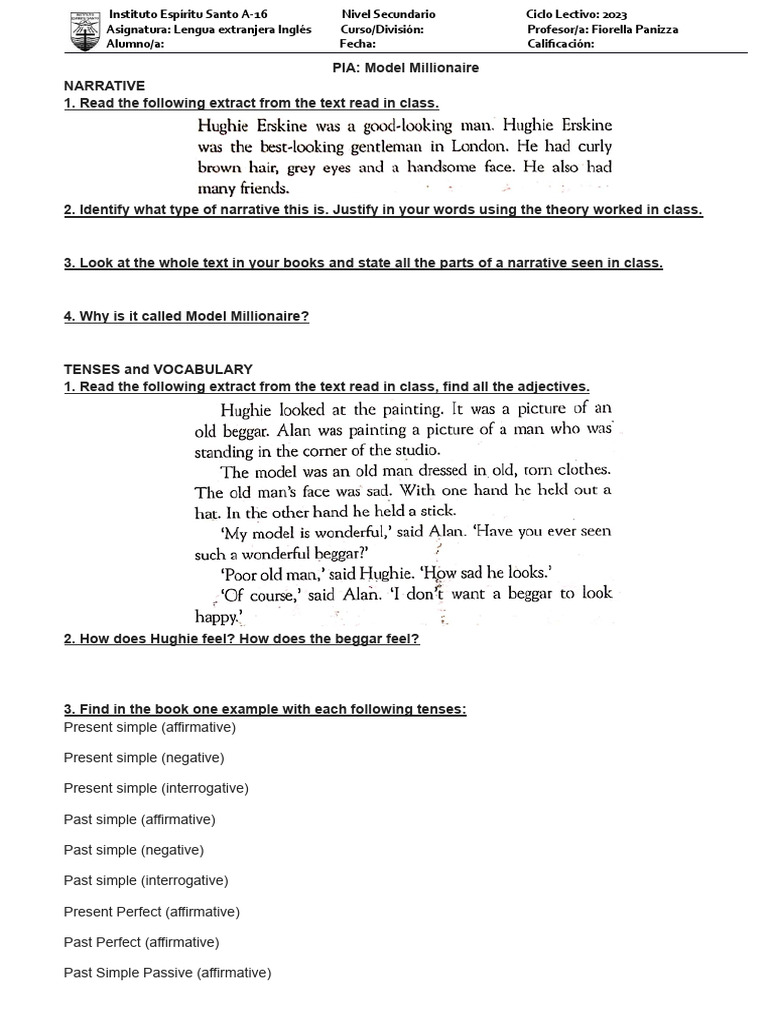 PIA - Model Millionaire | PDF | Perfect (Grammar) | Semantic Units