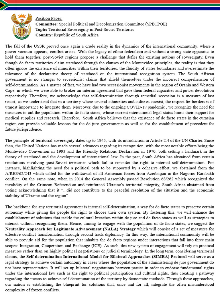 Position Paper SPECPOL HNMUN | Download Free PDF | Self Determination ...