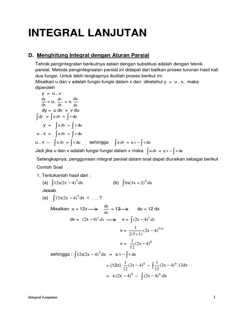 11-Menghitung Integral Dengan Aturan Parsial | PDF