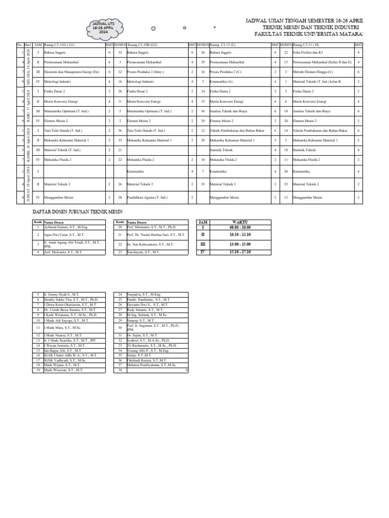 Jadwal UTS - Genap 2023-2024 - 16-26 April 2024 | PDF