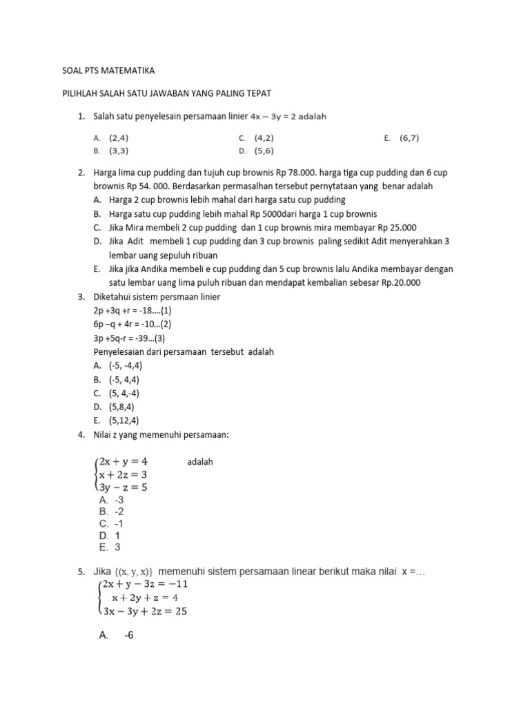Soal Pts Matematika 24 | PDF | Metode & Bahan Ajar