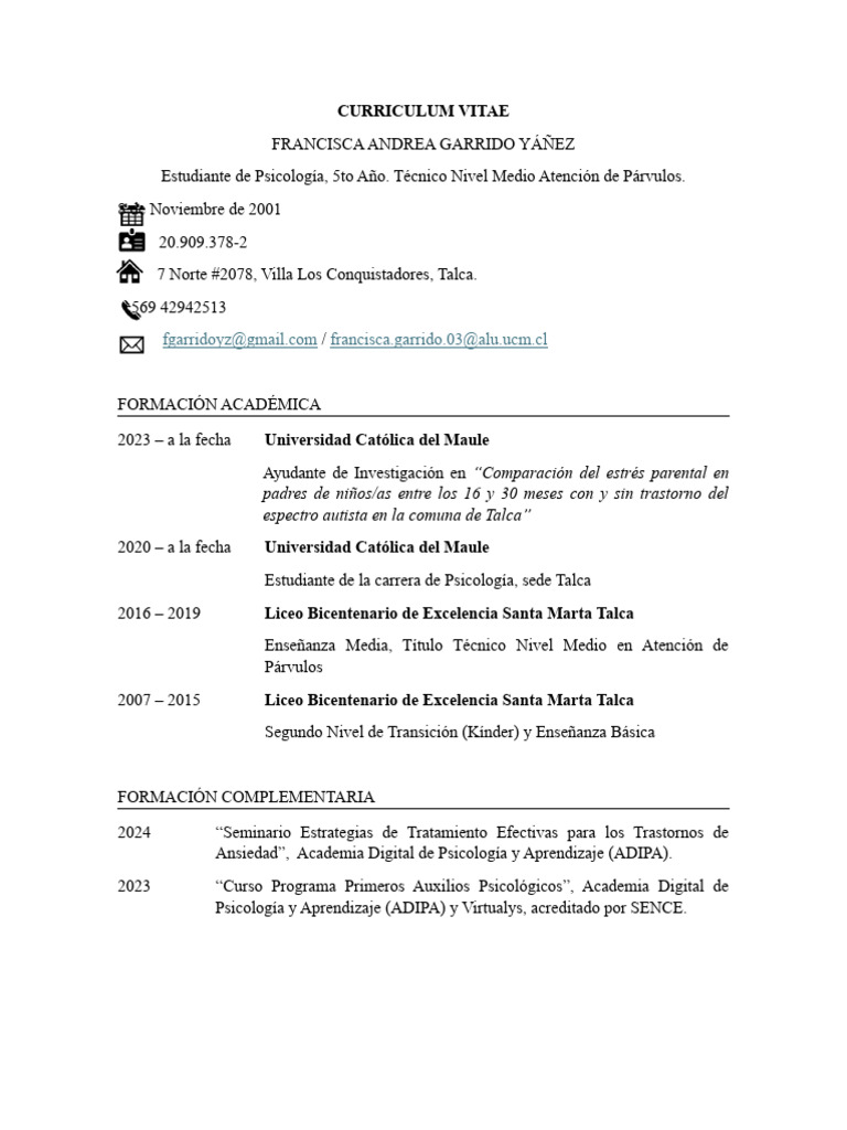 Curriculum Francisca Garrido Yáñez | PDF