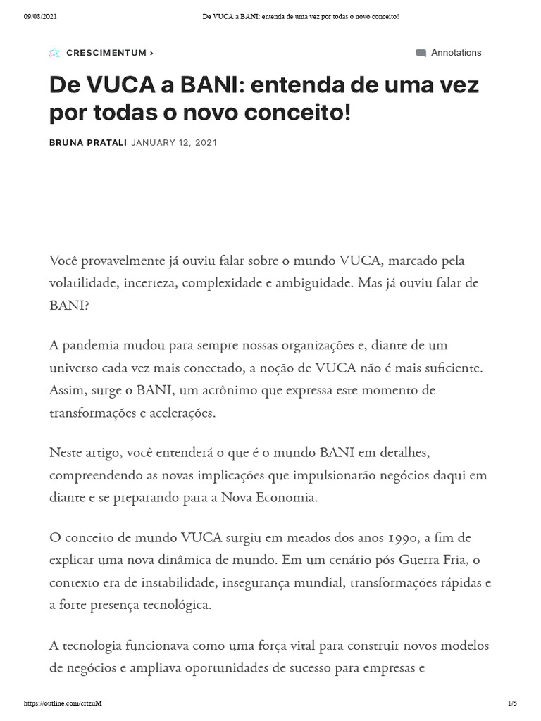 Transição de VUCA para BANI: Entenda | PDF | Gestão de recursos humanos