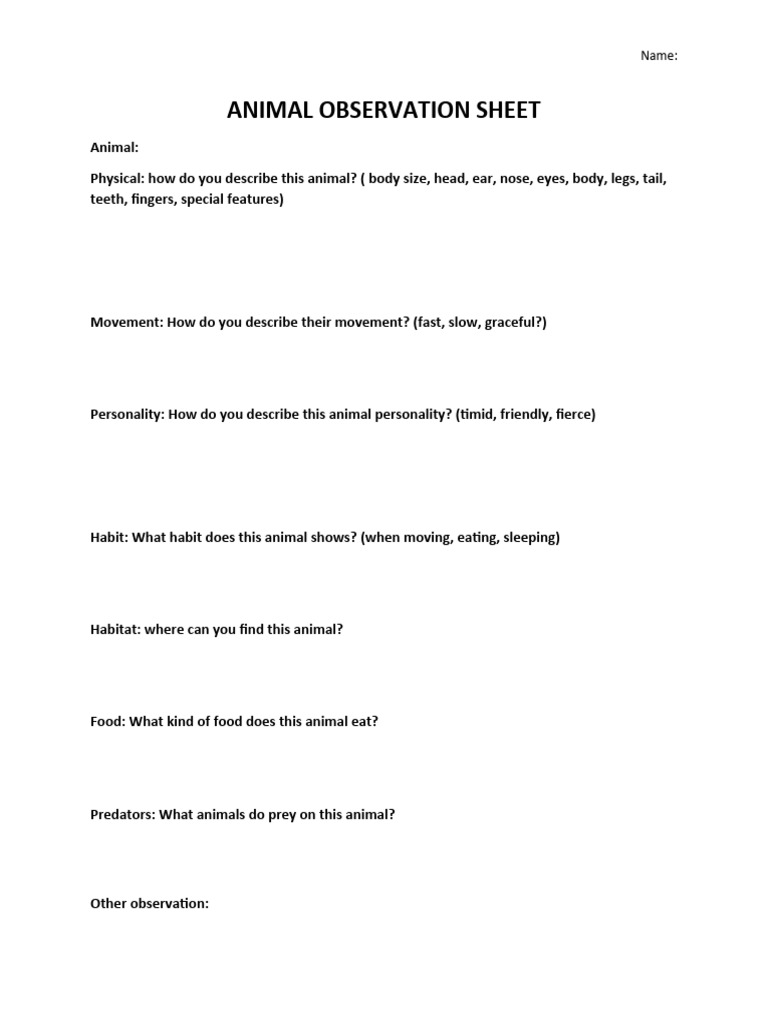 Animal Observation Sheet | PDF