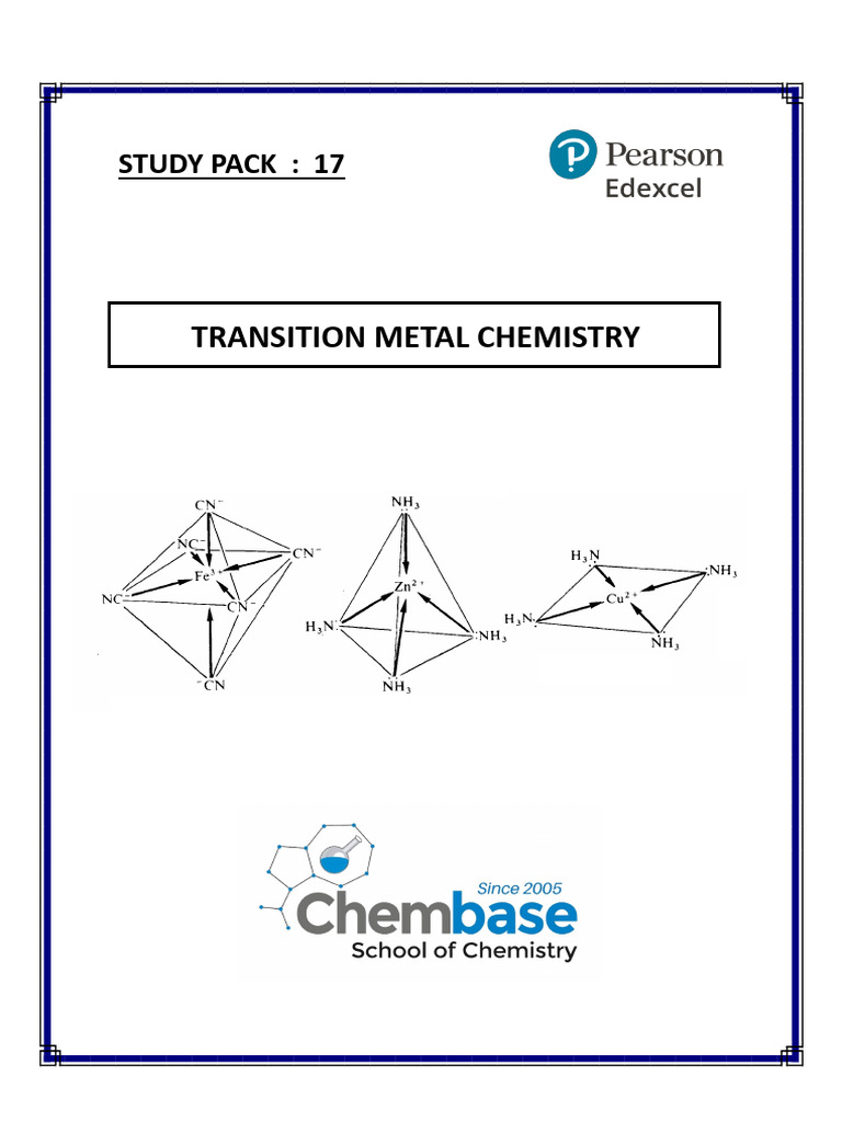 Transition Metal Chemistry: Study Pack: 17 | PDF | Hydroxide | Catalysis