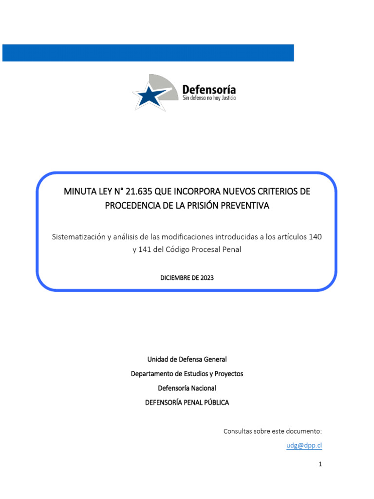 Minuta Ley N 21.635 Que Modifica Arts. 140 y 141 Del CPP | PDF | Mandato | Castigos