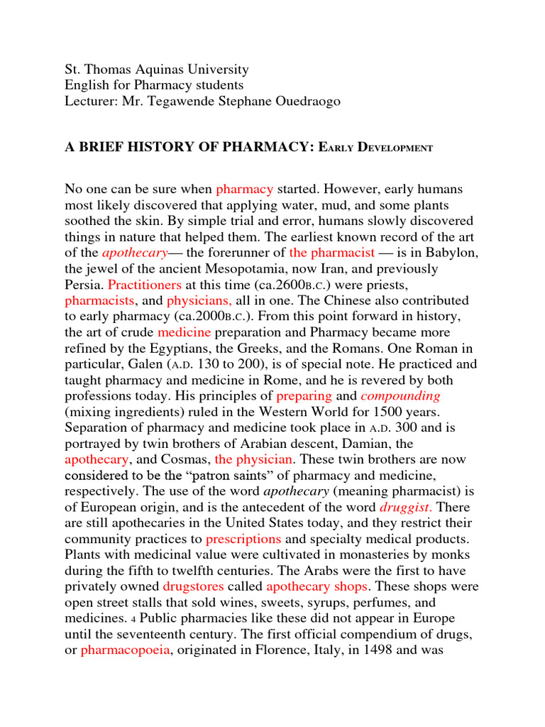 History of Pharmacy Development | PDF | Pharmacy | Medicine