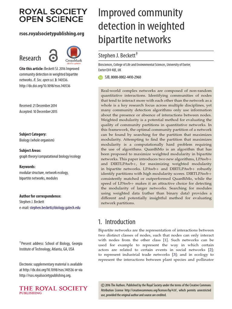Improved Community Detection in Weighted Bipartite | PDF | Matrix (Mathematics) | Mathematical ...