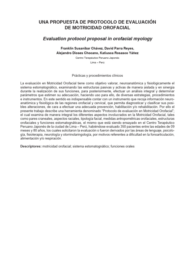 Evaluation Protocol Proposal in Orofacial Myology: Una Propuesta de Protocolo de Evaluación de ...