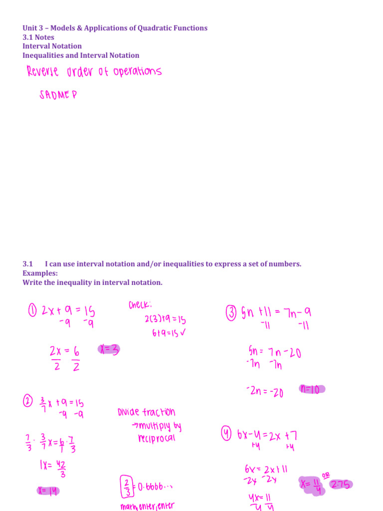3.1 Interval Notation Notes | PDF | Mathematics | Mathematical Analysis