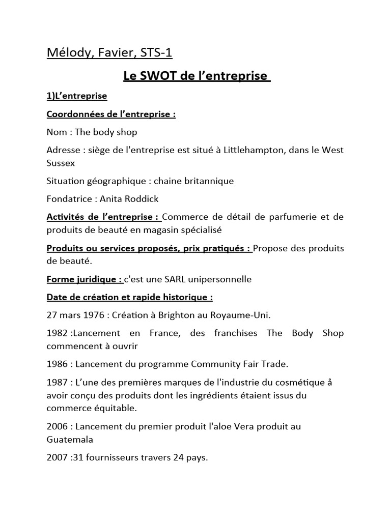 SWOT de The Body Shop et Yves Rocher | PDF | Cosmétique | Business