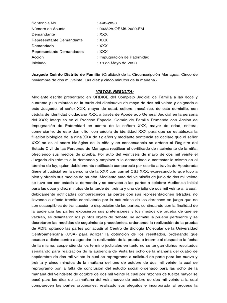 Pdf 009 02 04 2022 Sentencia 448 De 2020 Nicaragua Trha Impugnación