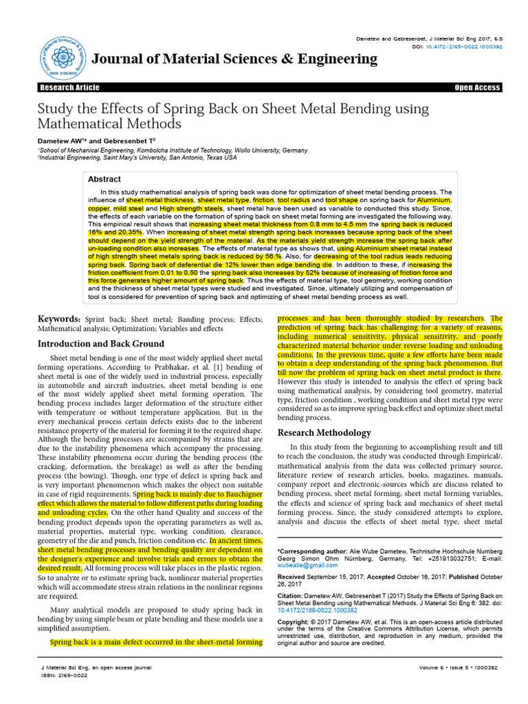Study The Effects of Spring Back On Sheet Metal Bending Usingmathematical Methods 2169 0022 ...