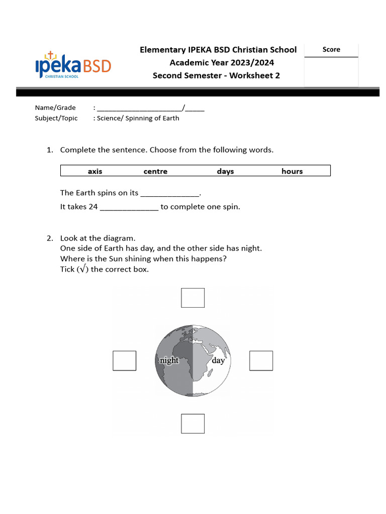 UNIT 8 - Worksheet 2 (Spinning of Earth) | PDF | Foreign Language Studies | Teaching Methods ...