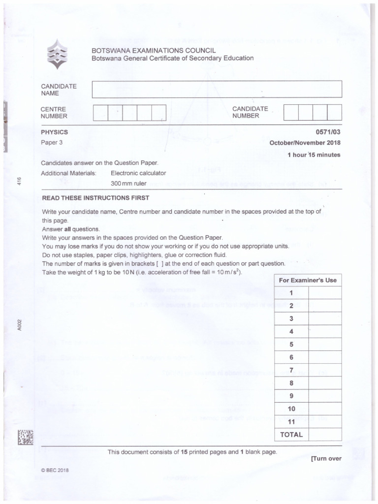 Bgcse Physics Paper 3 2018 | PDF
