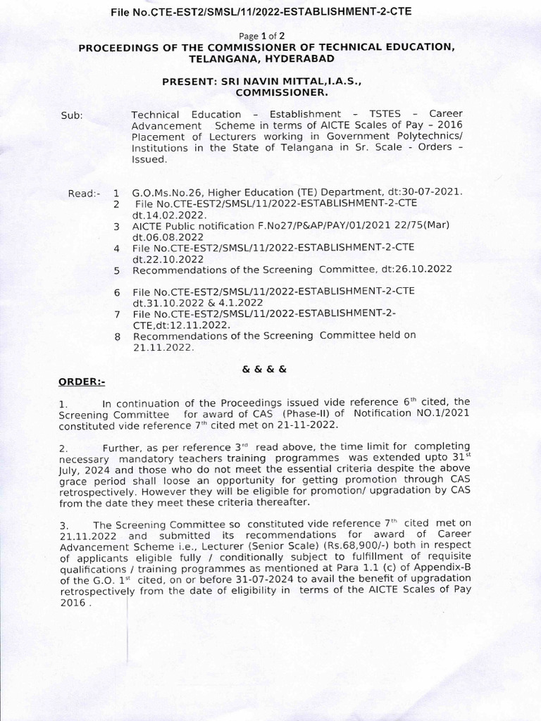 7th Pay Promotion Telangana | PDF | Government Of India | Academia
