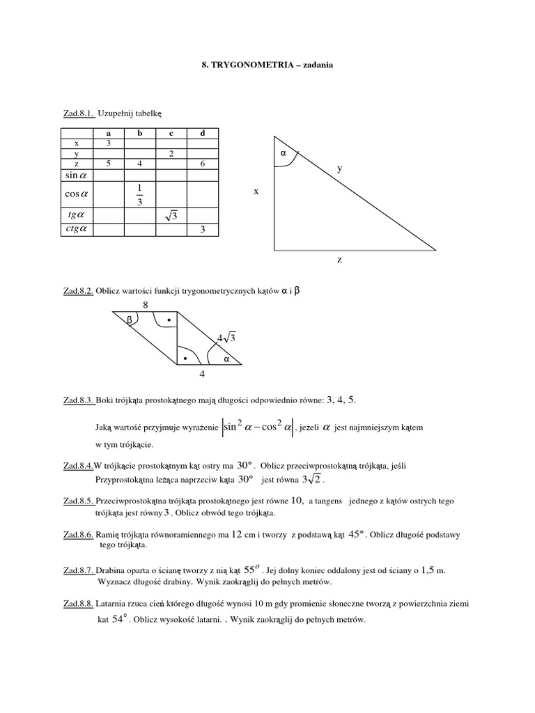 Trygonometria - Zadania | PDF