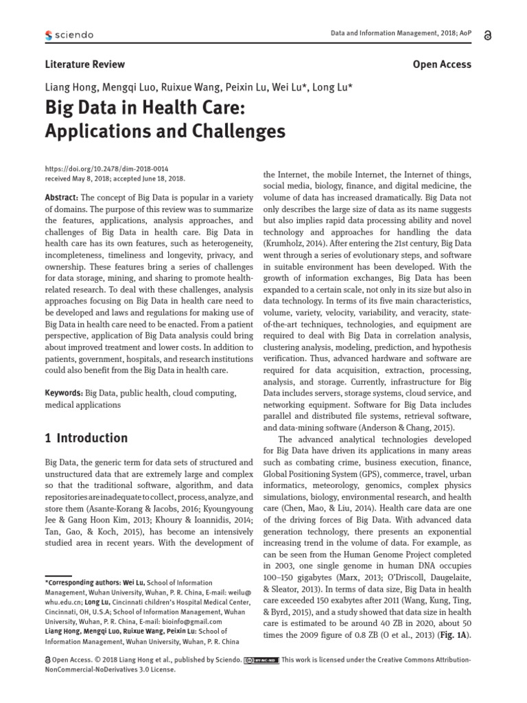 Big Data in Health Care Applications and Challenge | PDF | Electronic Health Record | Medical ...