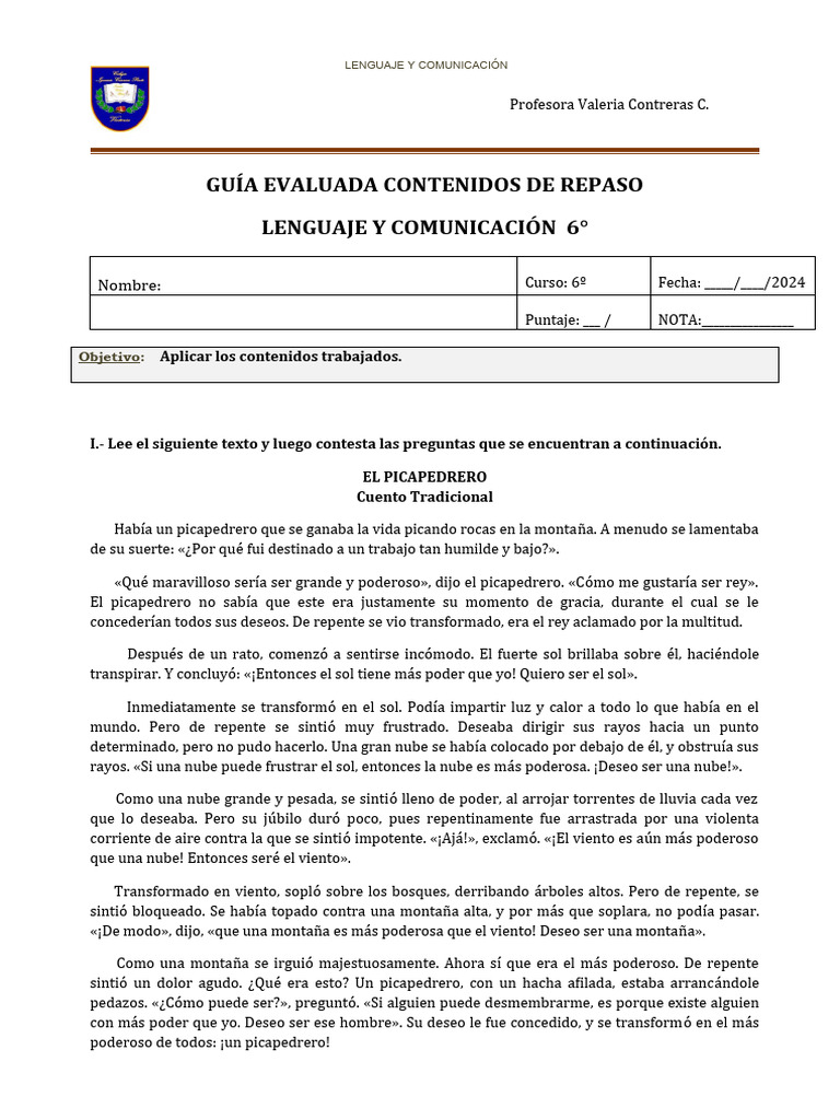 Guia Evaluada Sexto Repaso | PDF