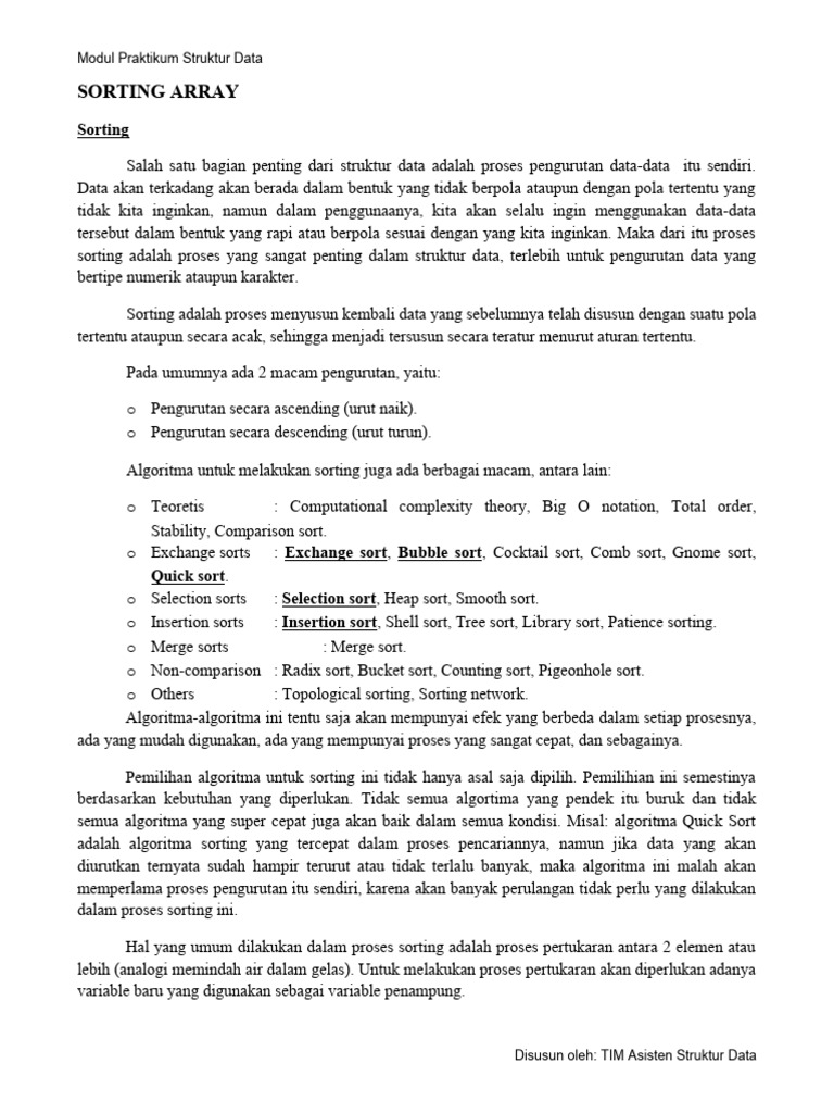 Modul 3 SORTING ARRAY | PDF | Metode & Bahan Ajar