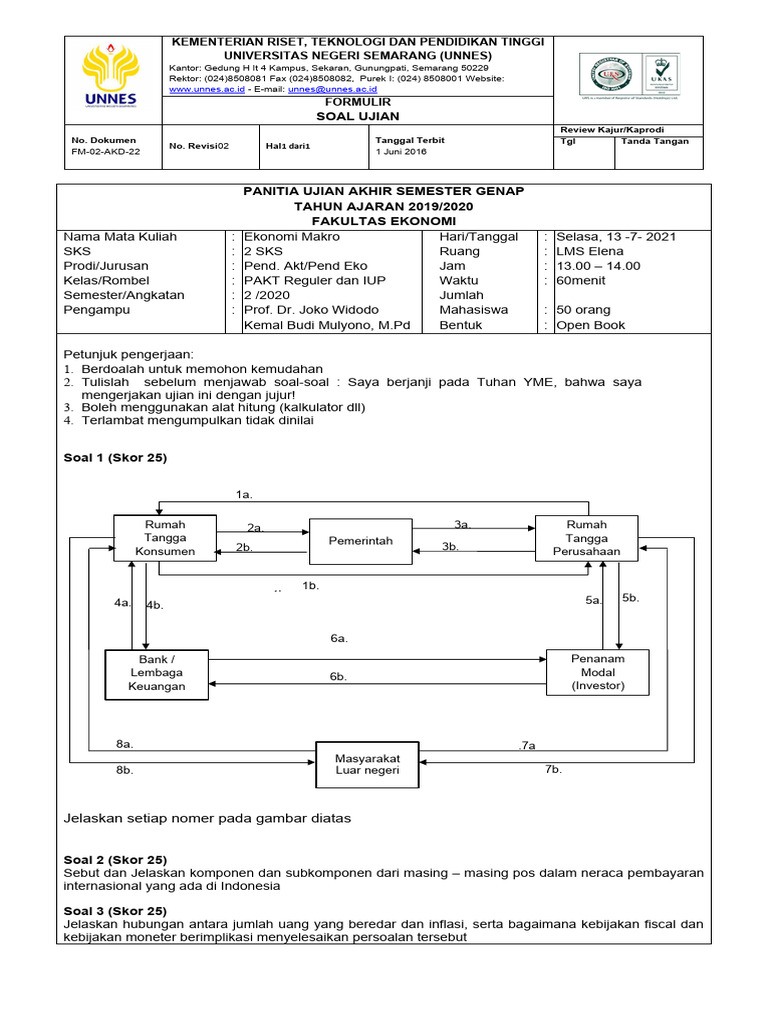 Soal Ujian Ekonomi Makro UNNES 2020 | PDF