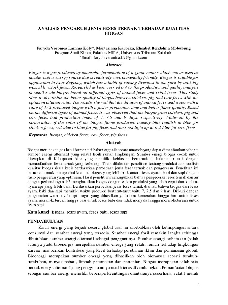 Analisis Pengaruh Jenis Feses Ternak Terhadap Kualitas Biogas | PDF