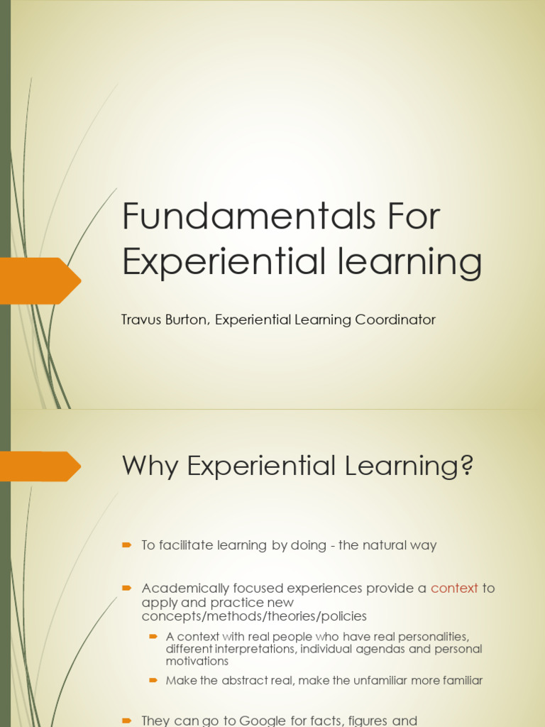 Fundamentals For Experiential Learning | PDF | Service Learning | Experience