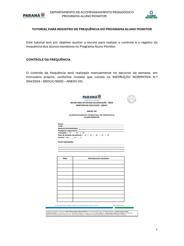 Tutorial para Registro de Frequência Do Programa Aluno Monitor | PDF