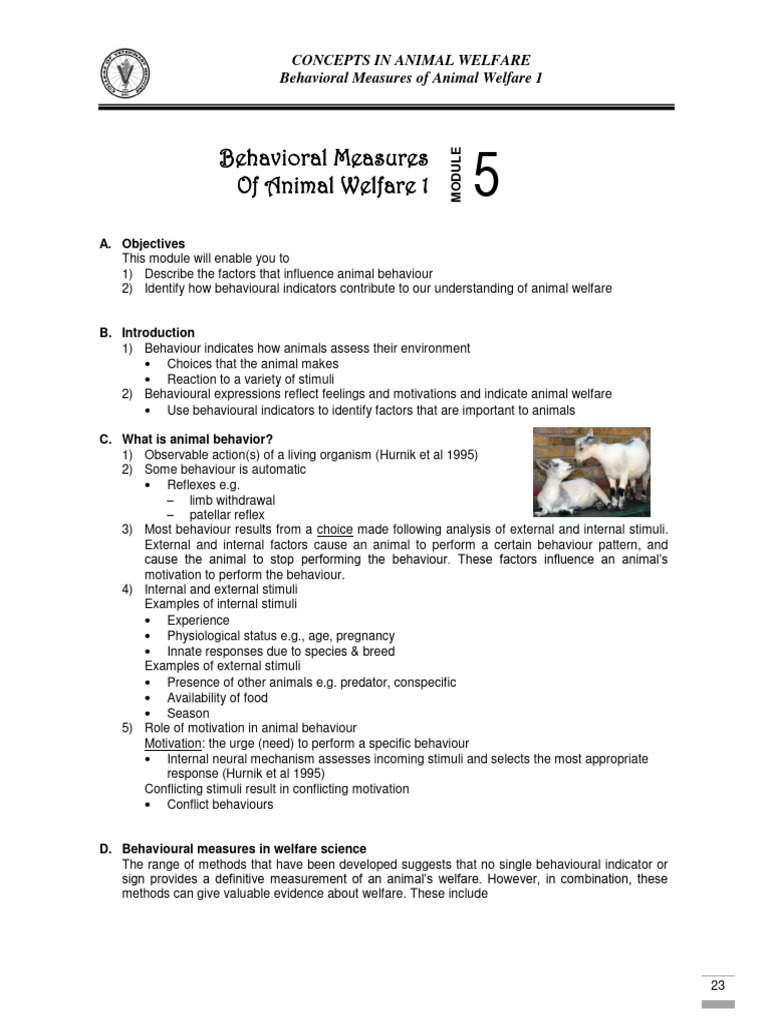Module 5 Behavioral Measures of Animal Welfare | PDF | Behavior | Ethology