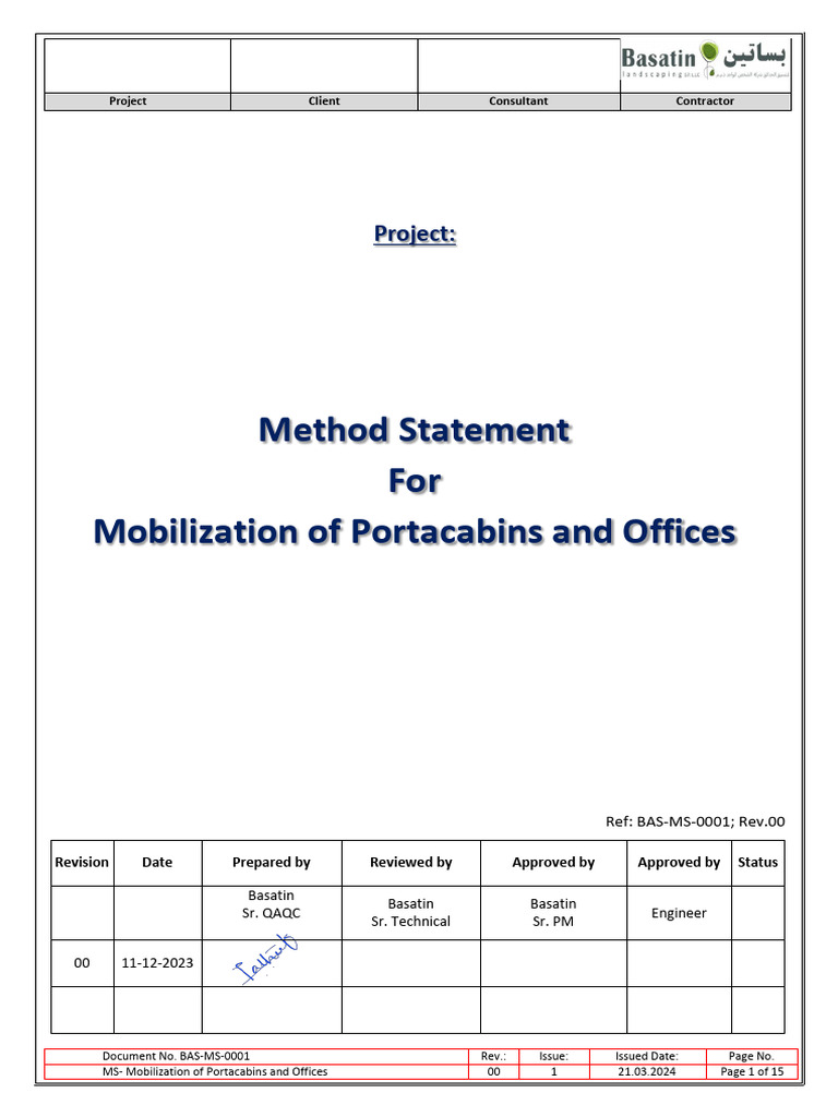 Portacabin Installation Method Statement | PDF | Safety | Occupational ...