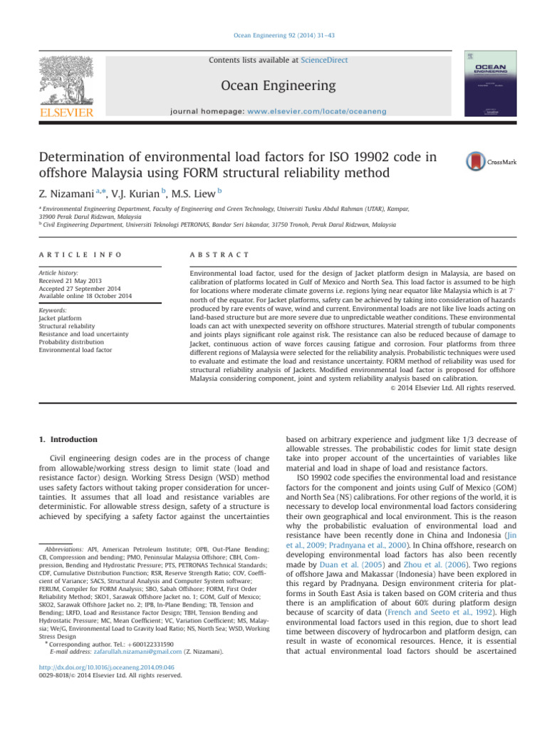 Malasiya Offshore Reliability | PDF | Strength Of Materials | Reliability Engineering