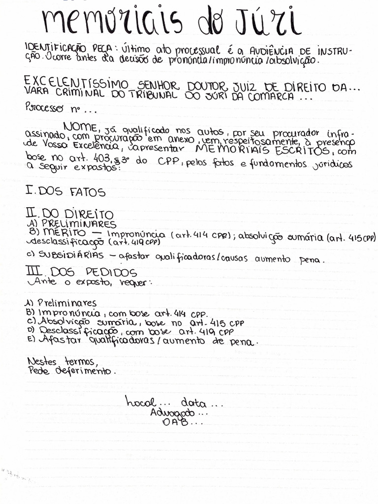Memoriais Do Júri (Esqueleto) | PDF
