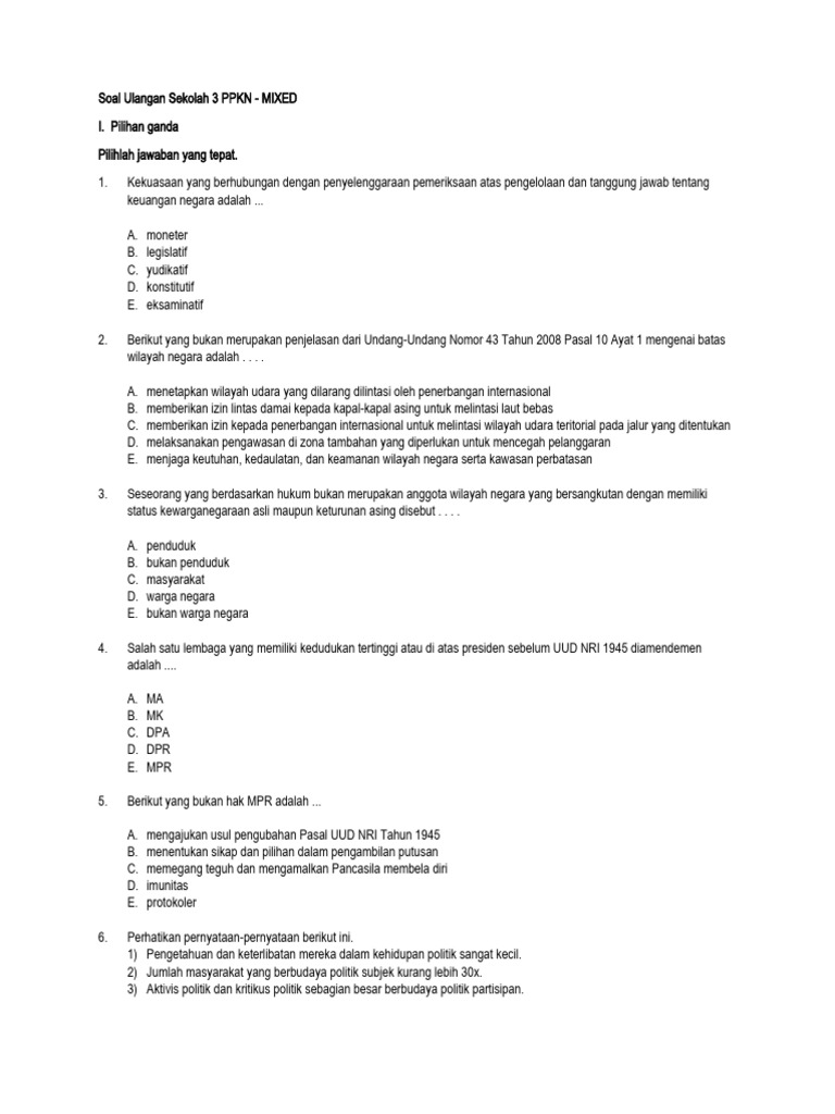 Soal US 3 PPKN Siswa | PDF | Politik | Sejarah