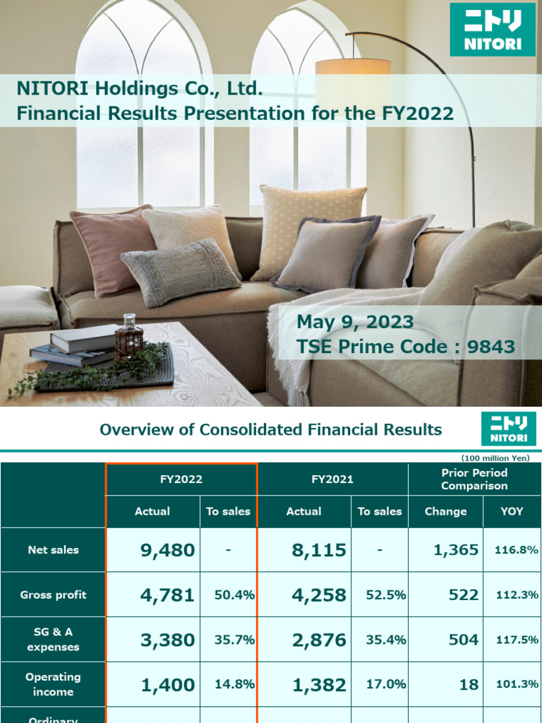 NITORI FY2022 - 4Q - Financial Report English | PDF | Dividend | Expense