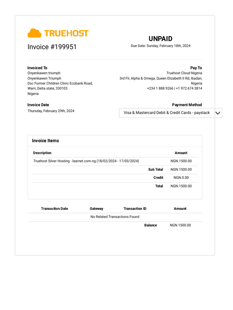 Truehost Nigeria - Invoice #199951 | PDF