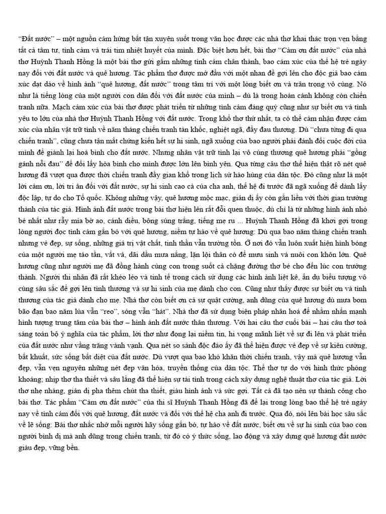 Cảm ơn đất nước - Huỳnh Thanh Hồng | PDF