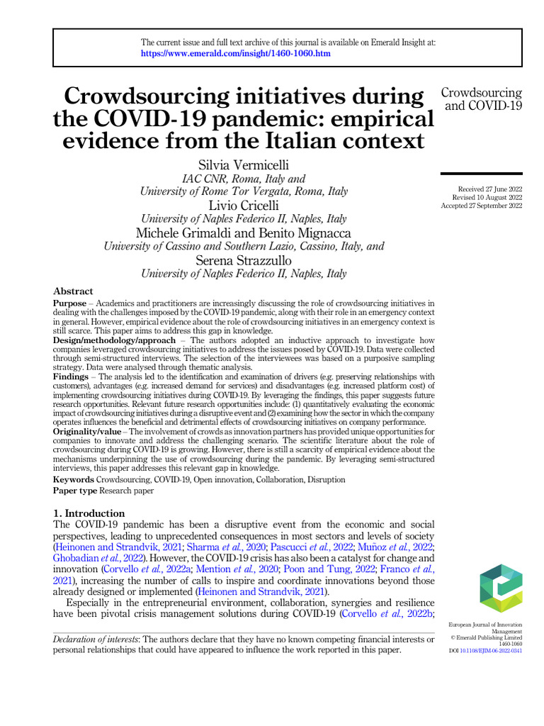 10 1108 - Ejim 06 2022 0341 | PDF | Crowdsourcing | Innovation