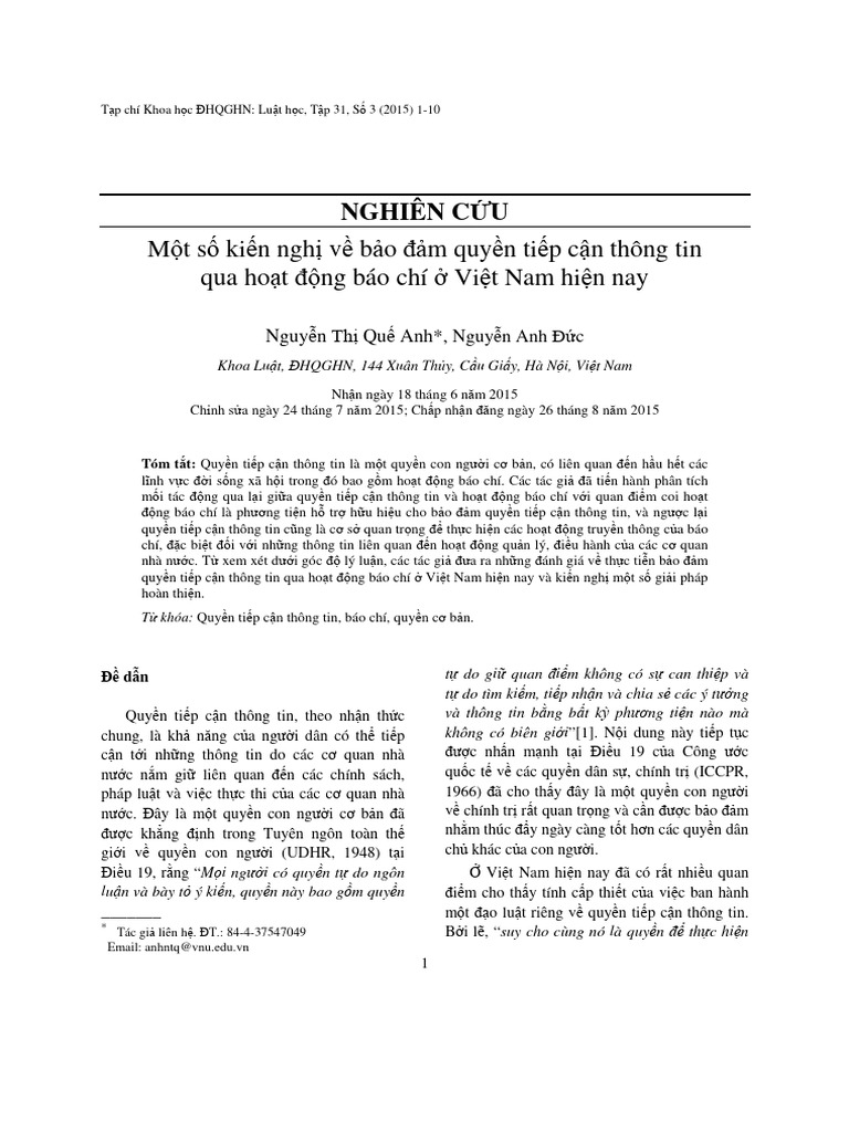 MT S Ki N NGH V Bo M Quyn Ti P CN Thông Tin Qua Ho T NG Báo Chí Vi T Nam Hi N Nay | PDF