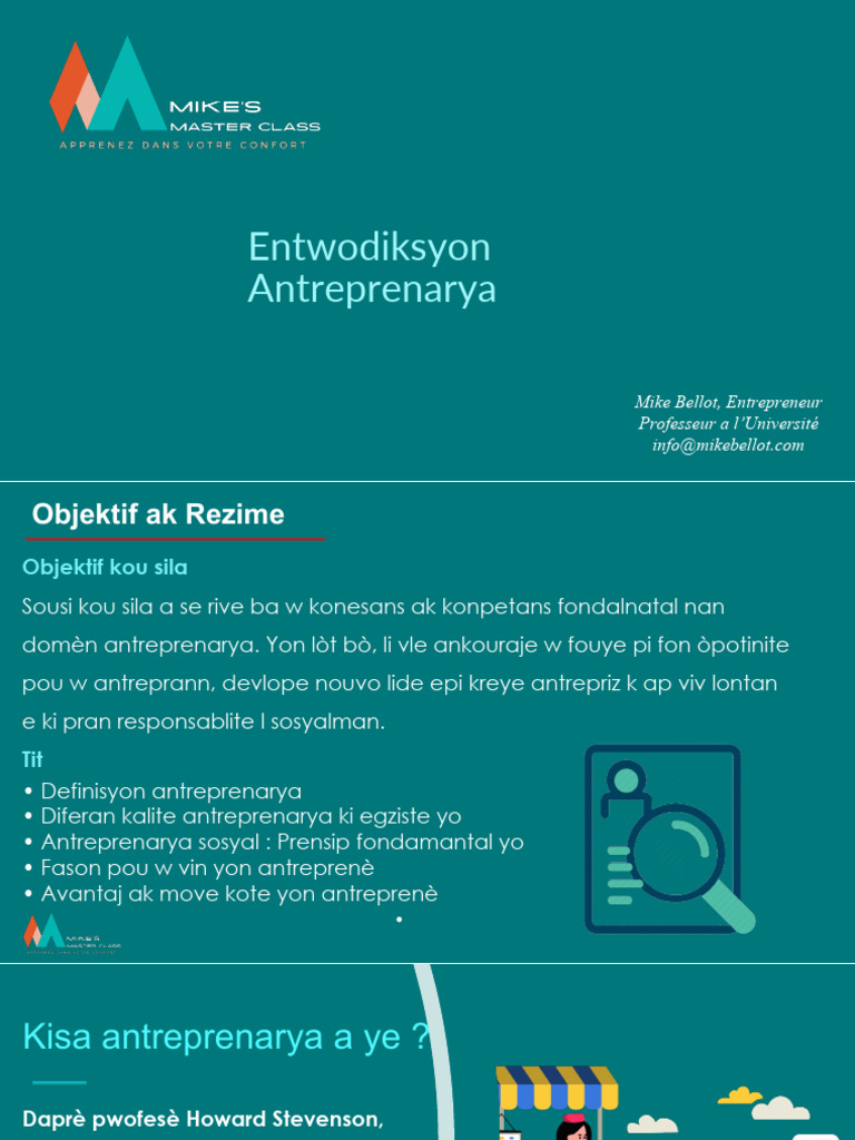 Entwodiksyon Antreprenarya: Mike Bellot, Entrepreneur Professeur A L ...