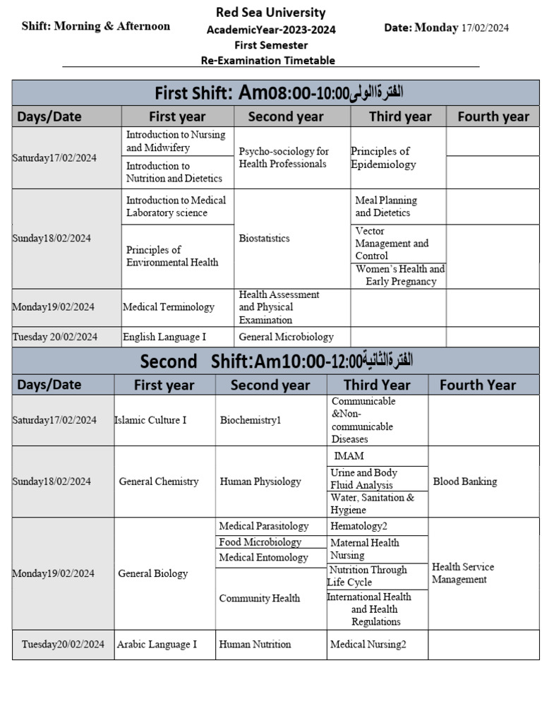 Re-Exam Time Table - Health Science | PDF | Dietitian | Health Care
