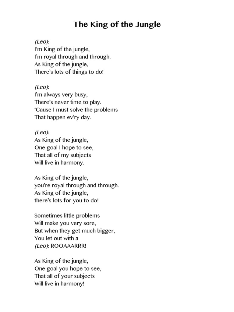 The King of The Jungle Lyrics | PDF | Home & Garden | General Fiction