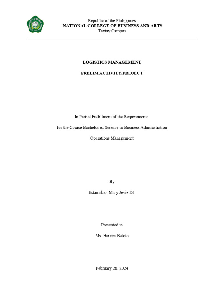 LogisticsManagement Estanislao | PDF | Logistics | Supply Chain Management LogisticsManagement Estanislao | PDF | Logistics | Supply Chain Management