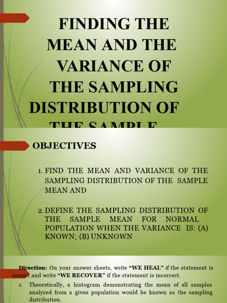 Finding The Mean and The Variance of The Sampling | PDF | Variance | Standard Deviation