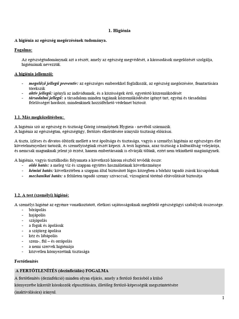 Fertőtlenítés Jegyzet | PDF