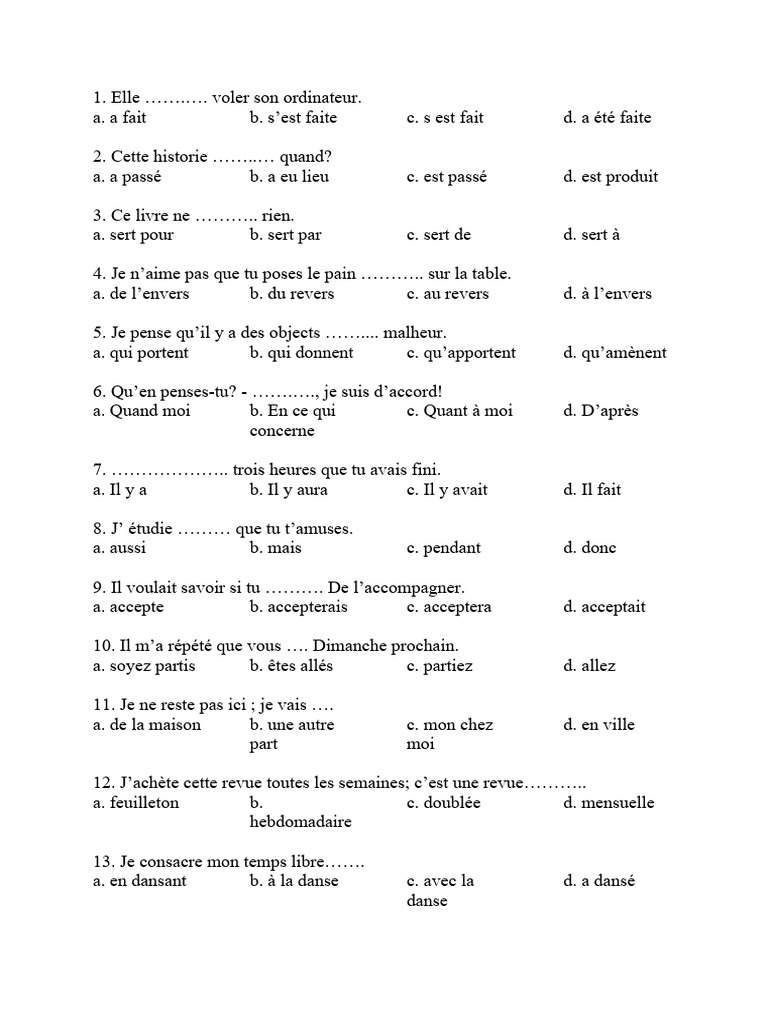French Language Quiz Questions | PDF | Home & Garden | Art