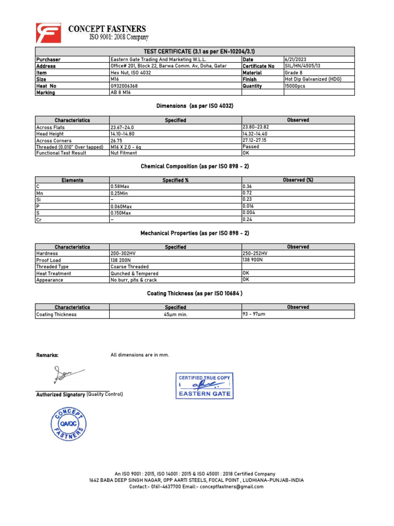 HDG HEX NUT ISO 4032 - M16 | PDF | Building Materials | Secondary ...